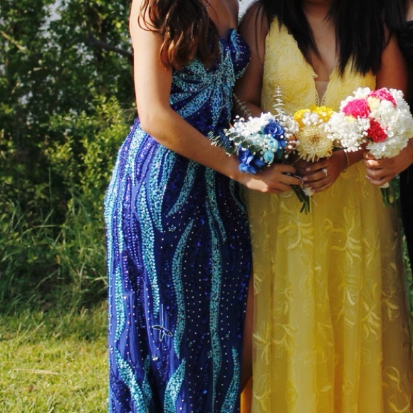 Dresses | Vibrant Blue And Yellow Maxi Dress For Prom | Poshmark